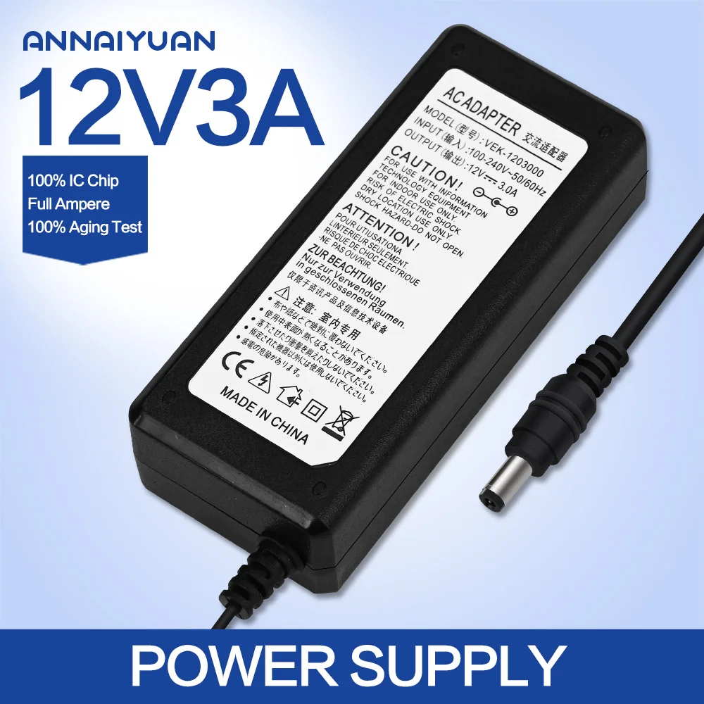 AC/DC Adapters 12V3A New AC 100V 240V Converter power Adapter DC 12V 3A ...