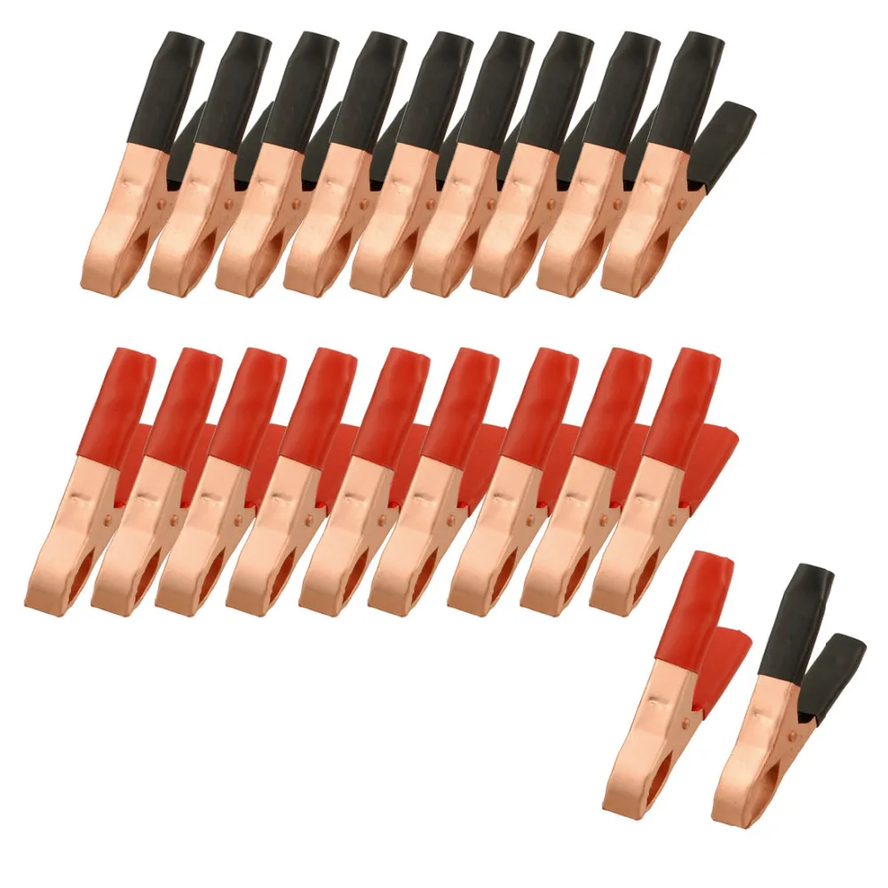 20 Pcs Black Red Copper Plated Metal Battery Clips Alligator Clamps 50A ...