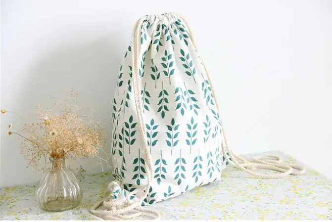 Handmade Linen Drawstring Bag Wheat Women Backpack Students Travel Book ...