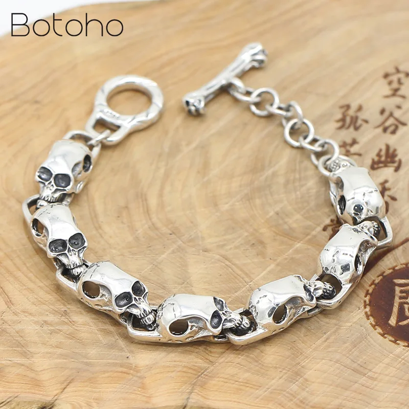 Pure 925 Sterling Silver Skeleton Skull Bracelets for Men Real Silver ...