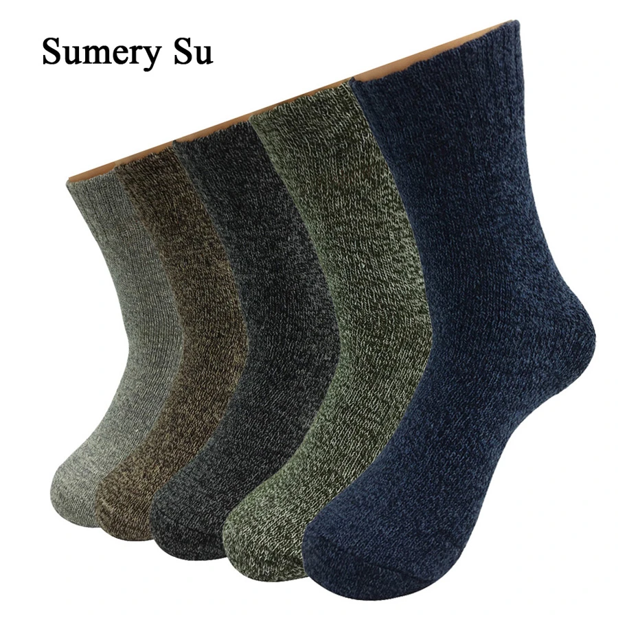 5 Pairs/lot Wool Socks Men Winter Warm Cashmere Comfortable Long Crew ...