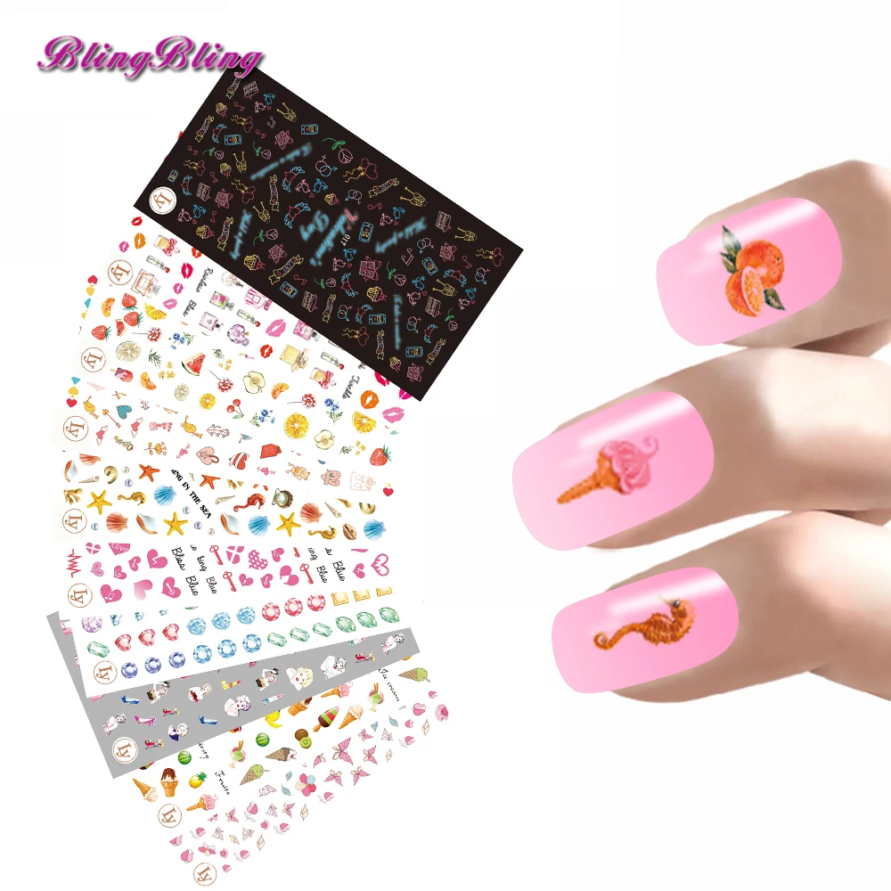 10pcs Ultrathin Adhesive Nail Sticker Set 3D Cartoon Design Nail Art ...