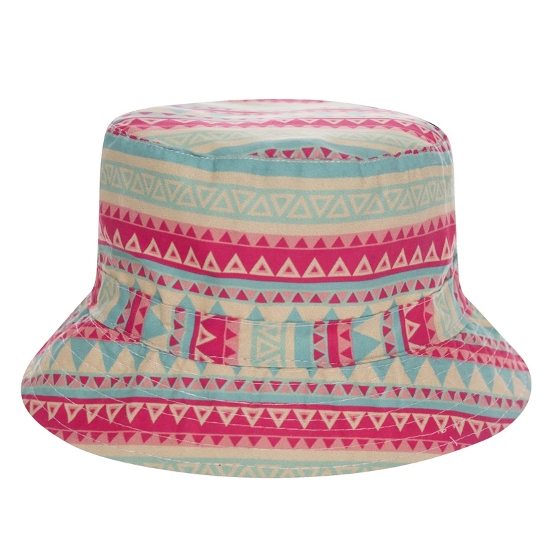 High Quality Harajuku Flat Bucket Hats 3d Printed Aztec Pink Beach