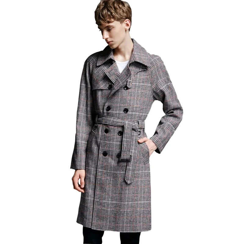 Spring Business Casual Slim Long Trench Coat Men Autumn Fashion Double ...