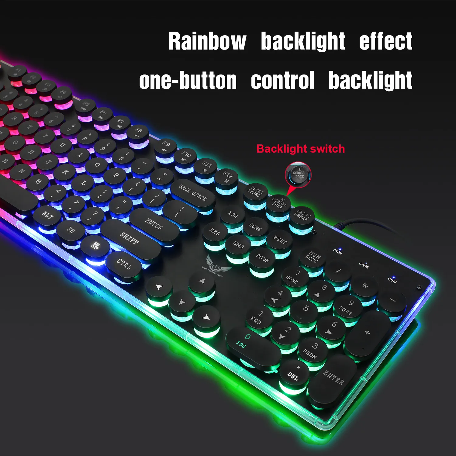 Retro Gaming Keyboard Layout Round Keycap Backlit USB Wired Glowing ...