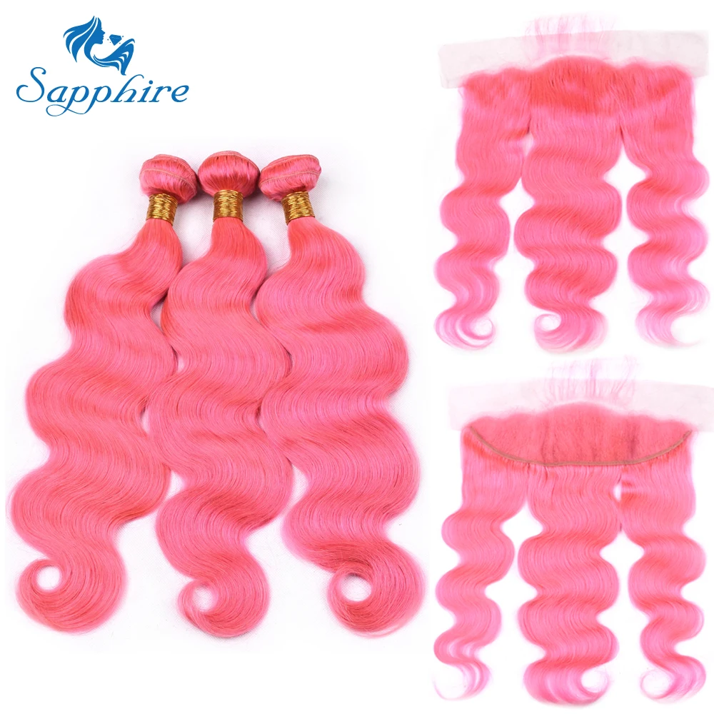 Sapphire 3Bundles With Lace Frontal Pure Pink Malaysia Body wave Hair ...