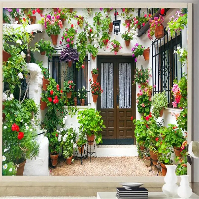 Custom Photo Wallpper 3d Optimized Potted Plant Landscape Flower Shop ...
