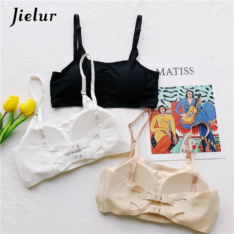 Jielur Seamless Tube Tops Solid Color Women Top Chest Pad Crop Top