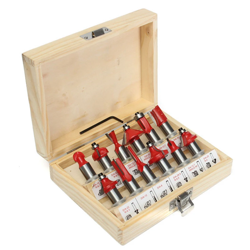 6.35mm / 1/4 inch Shank 12 psc Milling Cutter Router Bit Set Tungston ...