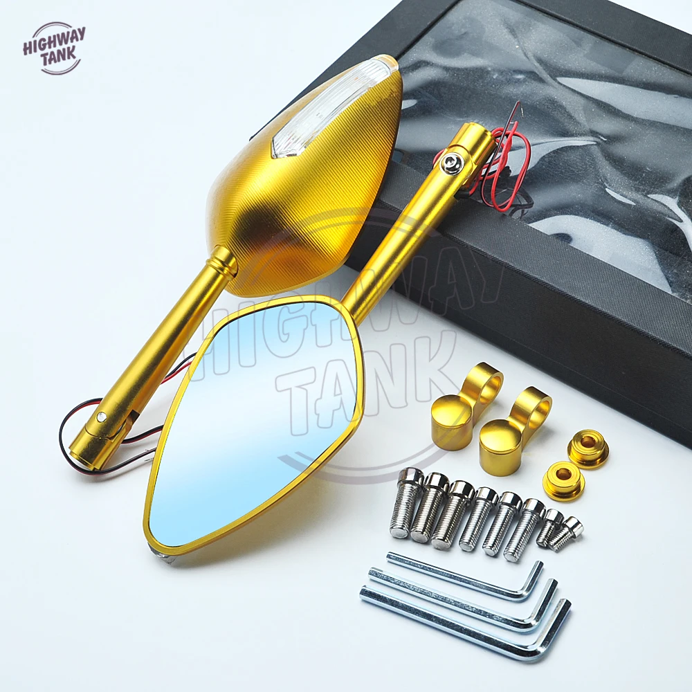 LED turn lights Golden CNC aluminum motorcycle mirror case for YAMAHA ...