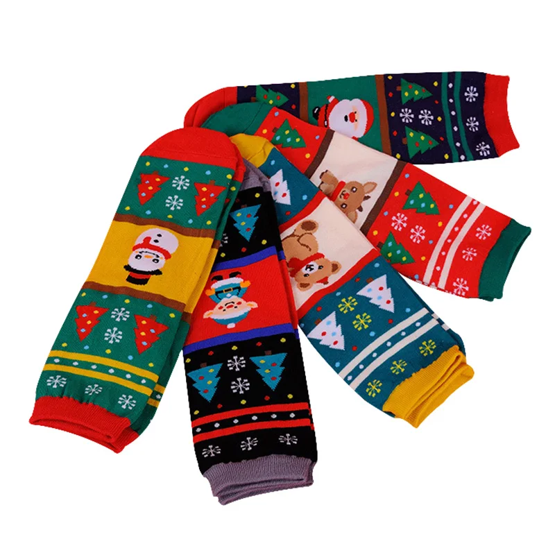 5 Pairs Women Socks Funny Cartoon Deer Bear Clown Santa Claus Snowman
