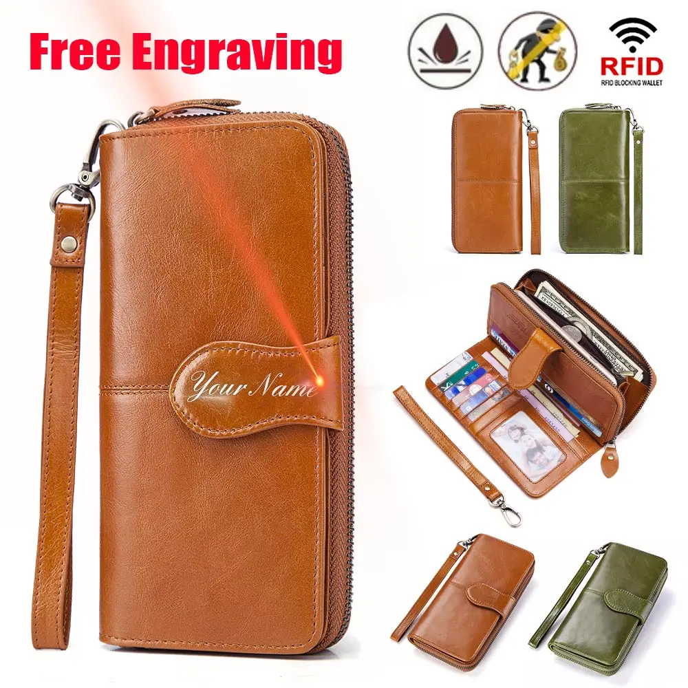 GZCZ Women Wallets Free Engraving Genuine Leather Wallet Female Cell ...