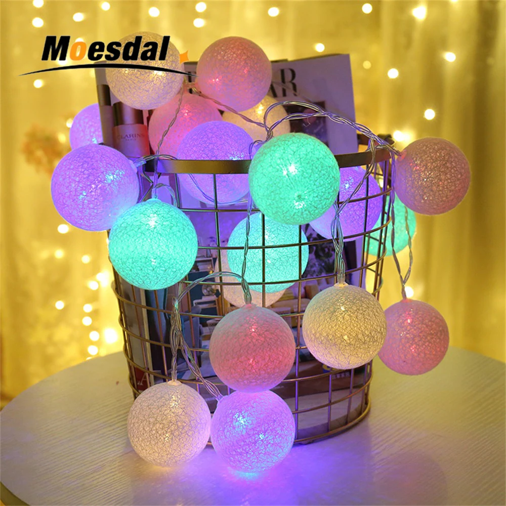 Moesdal Color wool cotton ball string lamp 10/40/50 led battery plug ...