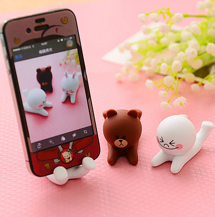 2pcs Cute Cartoon Mini Cell Phone Silicone Holder Universal Desk Stand ...
