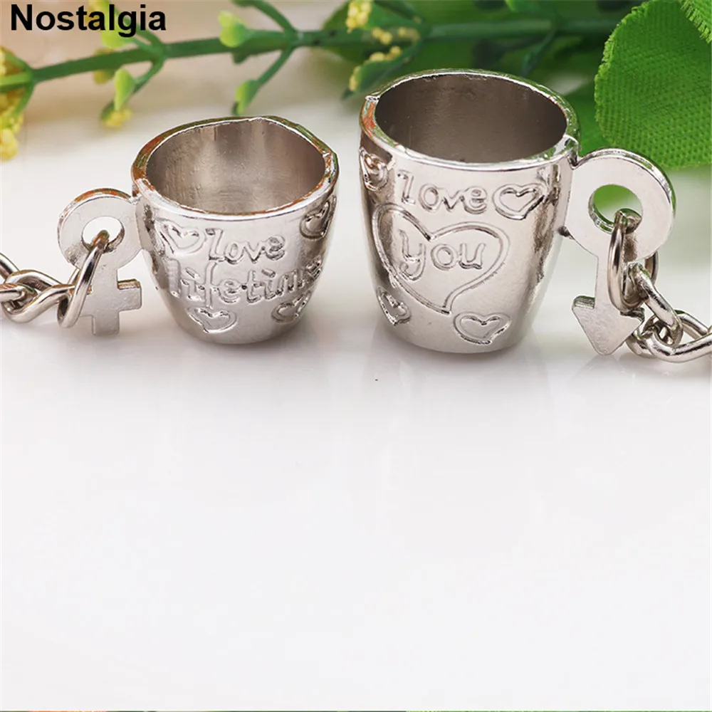 Nostalgia Coffee Cup Keychain Couple Symbols Male Female Key Chain Love ...
