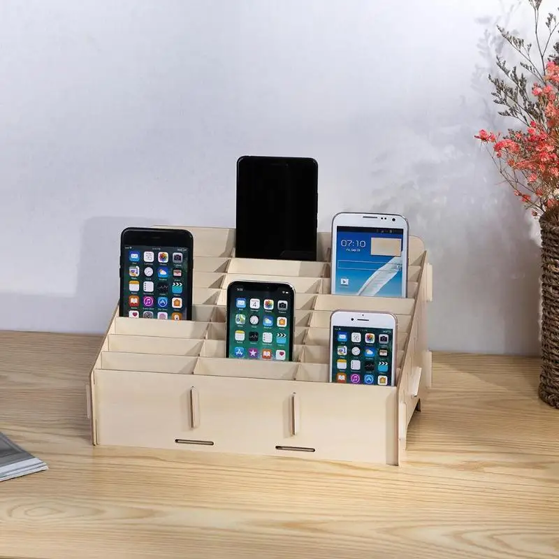 24 Lattice Storage Box Wooden Mobile Phone Management Storage Box ...