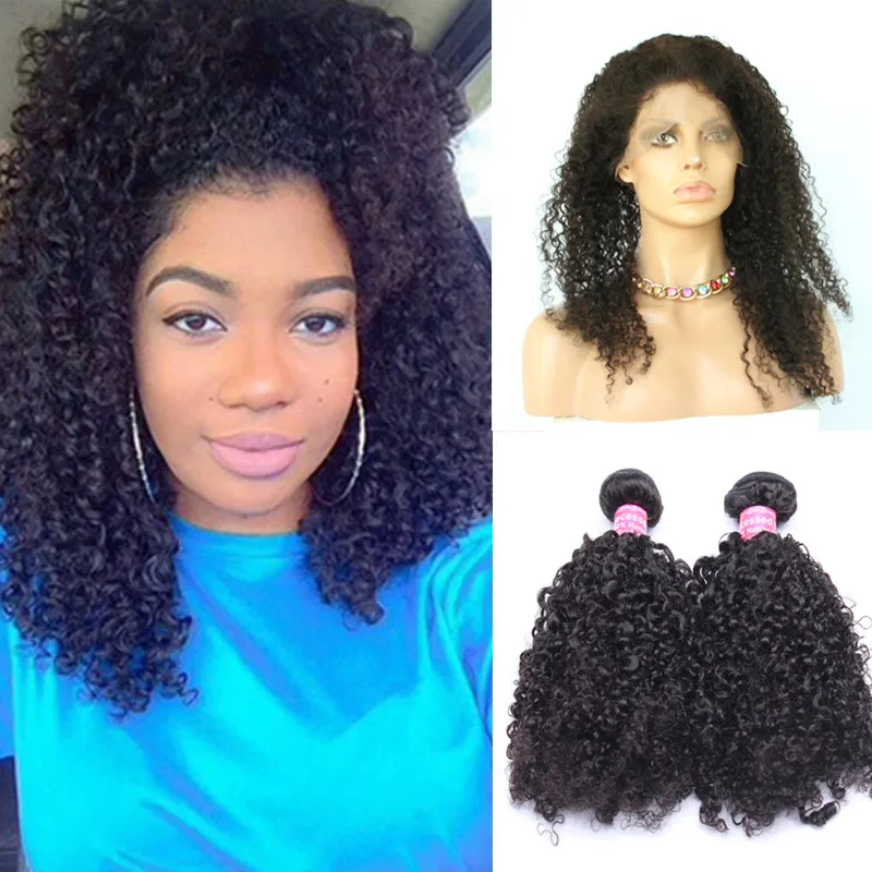 8a 3b 3c Kinky Curly 360 Lace Frontal With Bundle Pre Plucked Brazilian