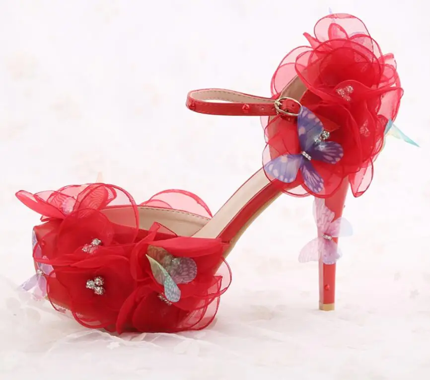 Red flower butterfly summer pumps shoes woman HS236 super high thin ...