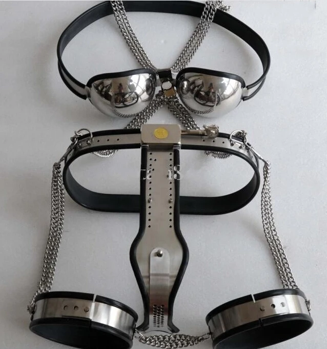 3 COLORS Female Adjustable T type steel chastity belt Thigh Cuff and ...