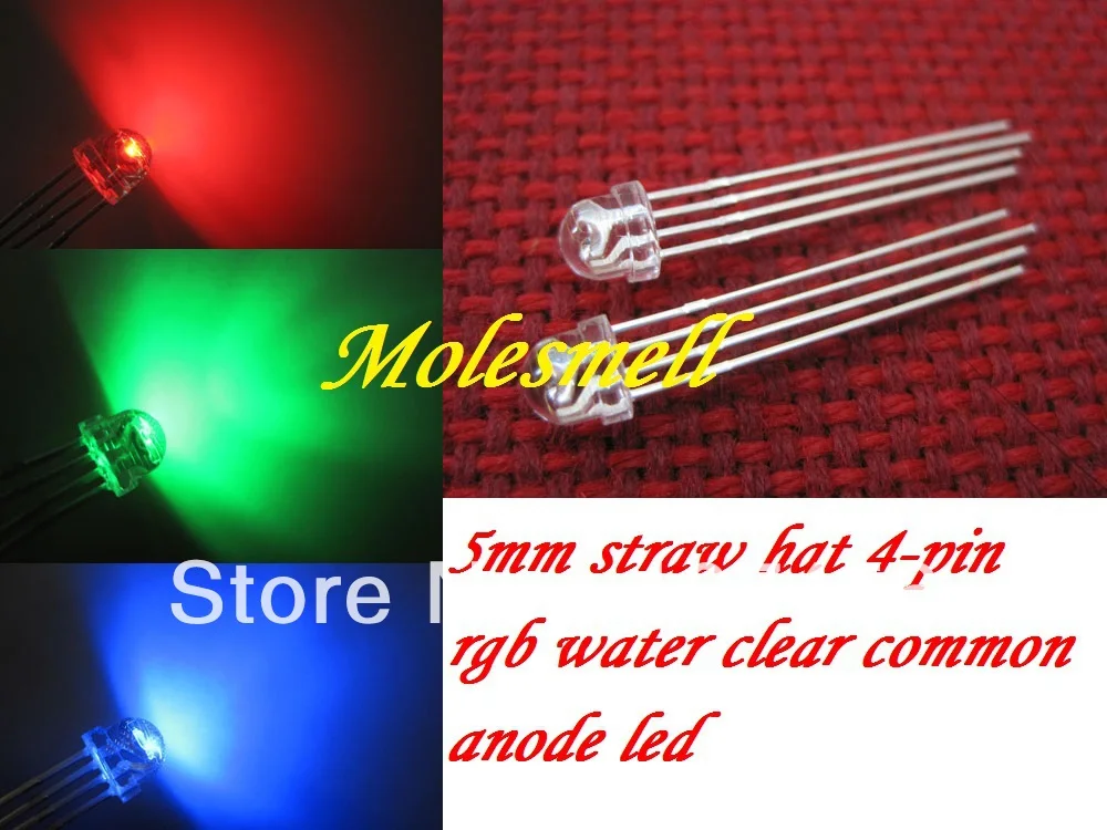 10000pcs 5mm Straw Hat 4 Pin Tri Color RGB Common Anode Red Green Blue ...