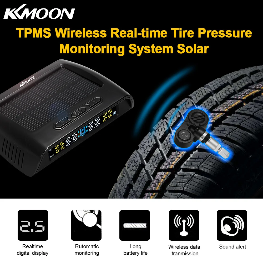 Kkmoon Tpms Wireless Real Time Tire Pressure Monitoring System Solar Energy With Clear Lcd 4