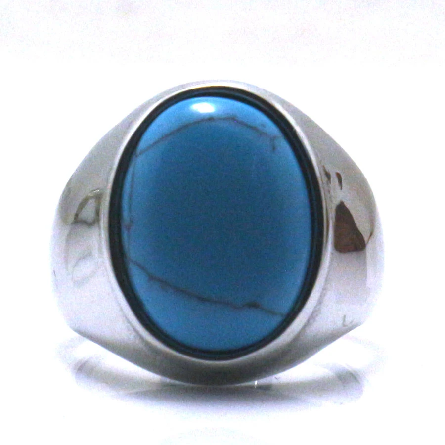 Cool Big Blue Stone Ring 316l Stainless Steel Or Black Rock Party Best ...