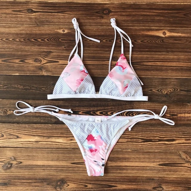 Aipbunny Stripe Printed Brazilian Padded Mayo Bikinis 2018 Maillot De
