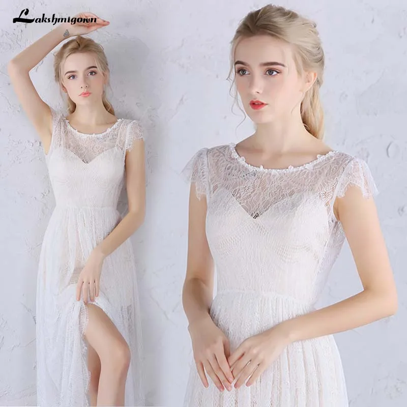 Sexy Open Back Bohemian Wedding Dress With Cap Sleeves beach bridal ...