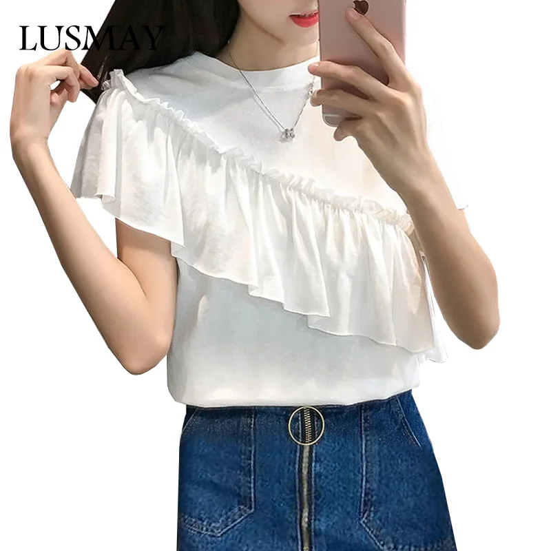 Korean Style Summer Blouses Women Fashion 2018 New Arrival O Neck Solid