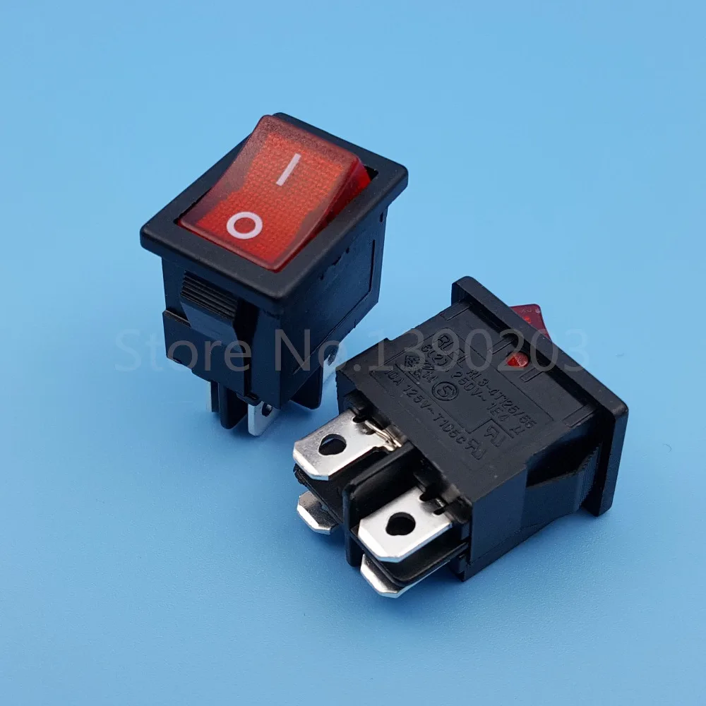 10Pcs RLEIL RL3 4 Red Lamp 4Pin ON OFF Maintained DPST Mini Rocker ...