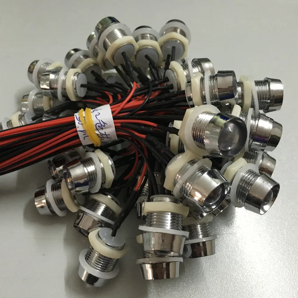 100X Pre wired LED Light 10mm 18cm Prewired 12V with Chrome Bezel ...