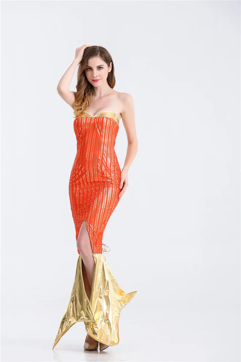 MOONIGHT The New Orange Mermaid Costume Halloween Party Stage Costume ...