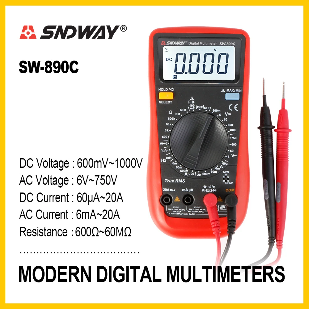 Sndway Digital Multimeter Resistance Capacitance Current Ammeter ...