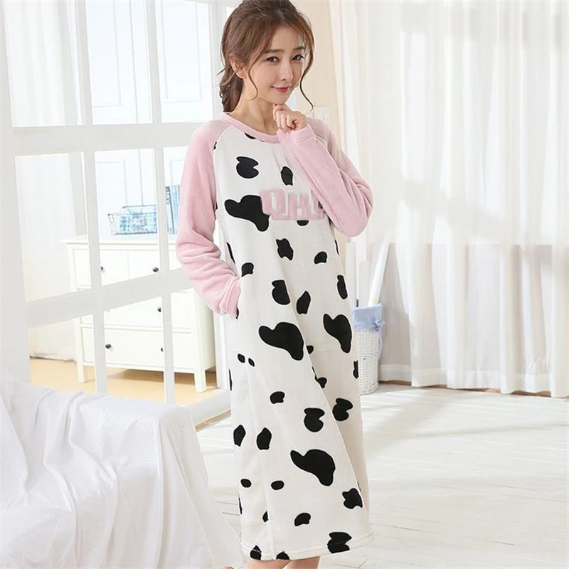 DoreenBow-Cow-Pattern-Velvet-Winter-Sleepwear-Embroidery-Letters-Gray ...