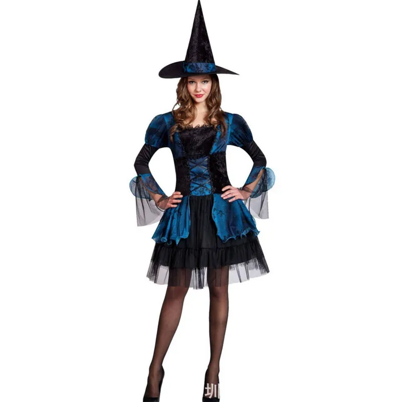 2018new luxury blue witch Costume Halloween host theatrical ...