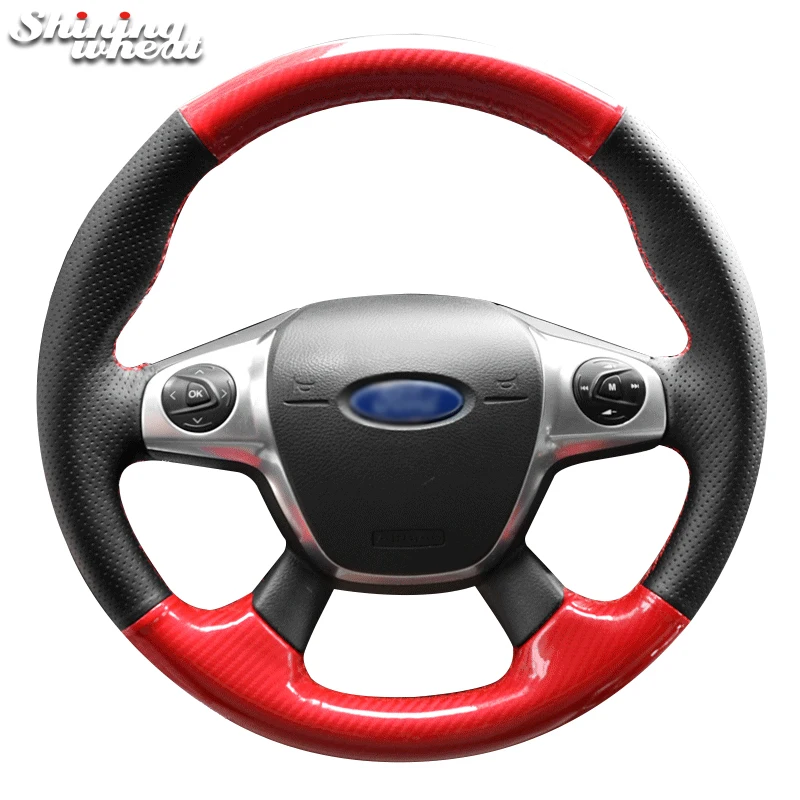 Shining Wheat Red Pu Carbon Fiber Black Leather Car Steering Wheel ...