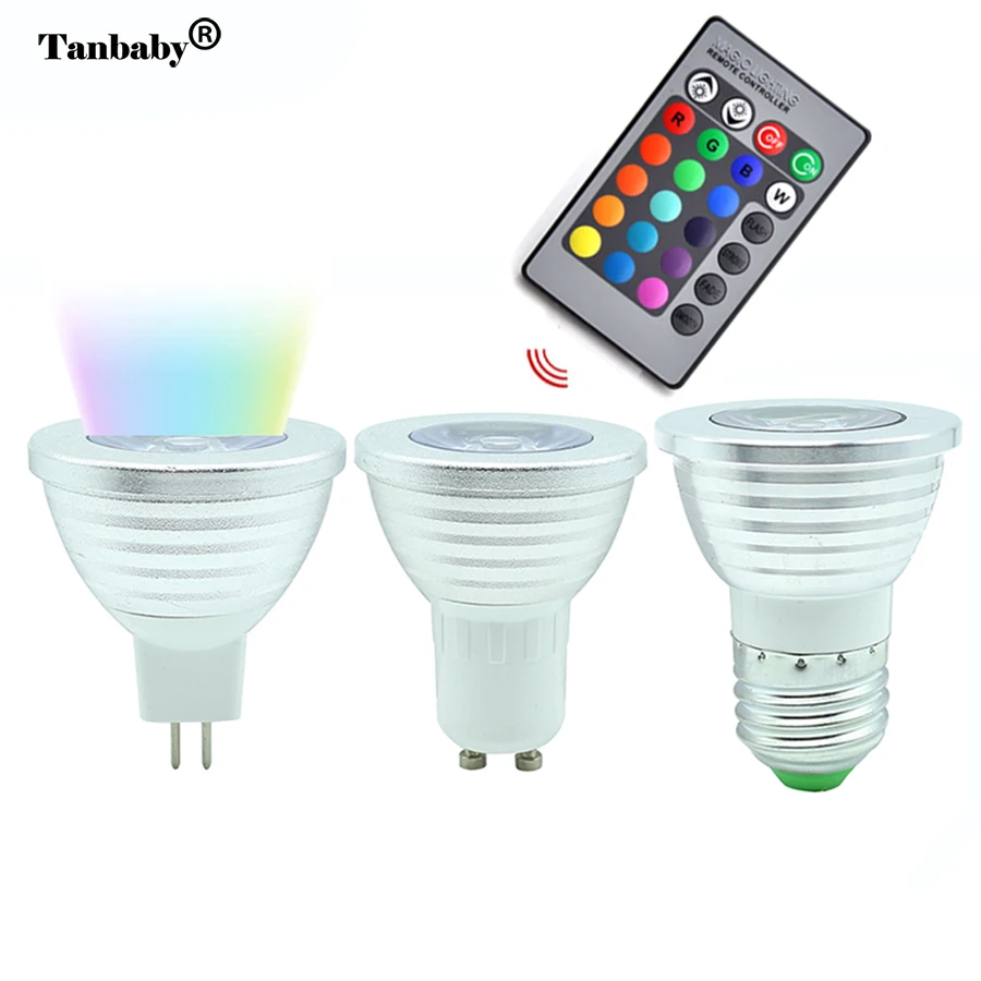 3W RGB LED Light Bulb E27 MR16 GU10 16 Colors Change spotlight Lamp ...