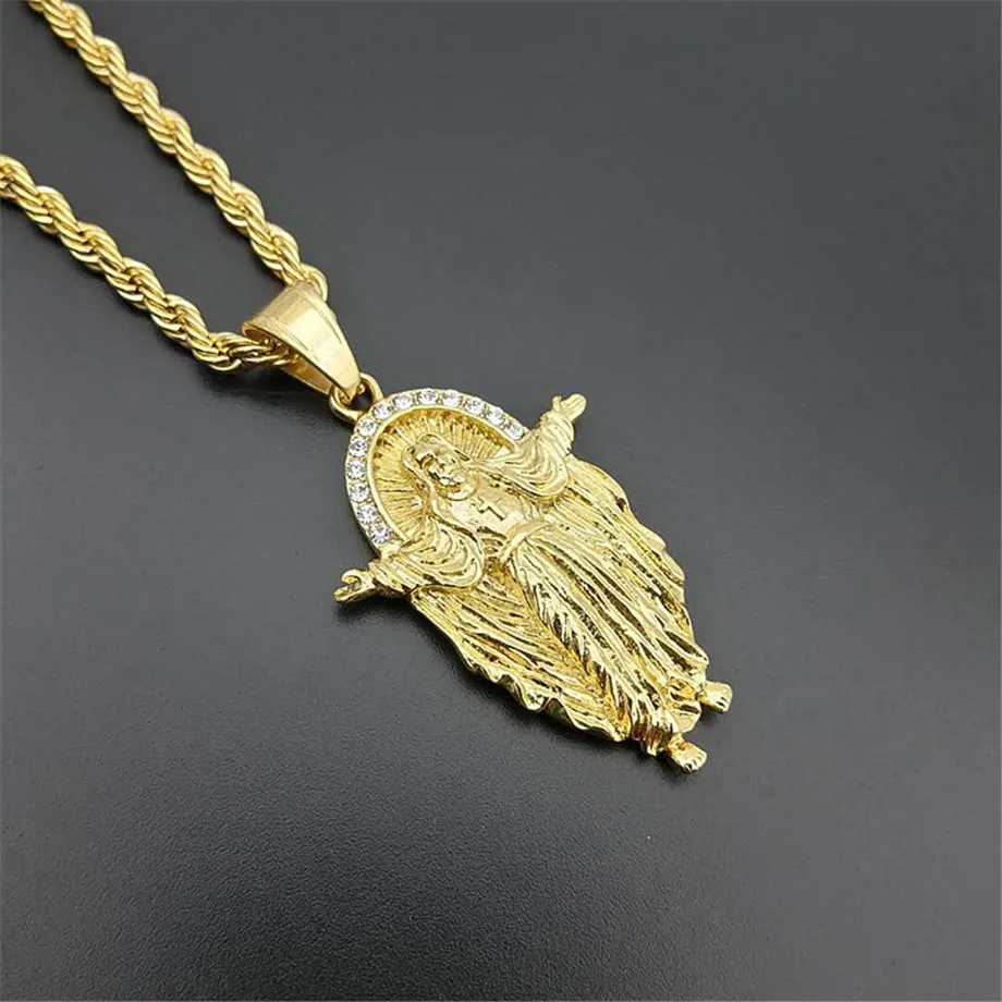 Hip Hop Iced Out Jesus Crucifix Pendant Necklace For Men Gold Color ...