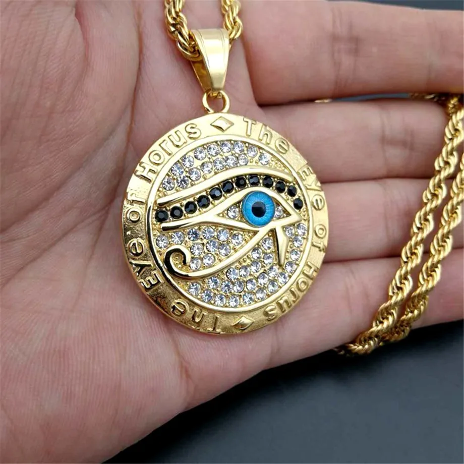 Egyptian Eye Of Horus Necklace Pendant & Chain For Men Women Gold Color ...