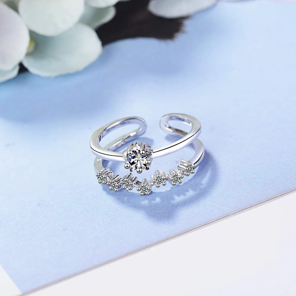 Fashion Engagement Woman Cubic Zirconia Plata color Ring For Female ...