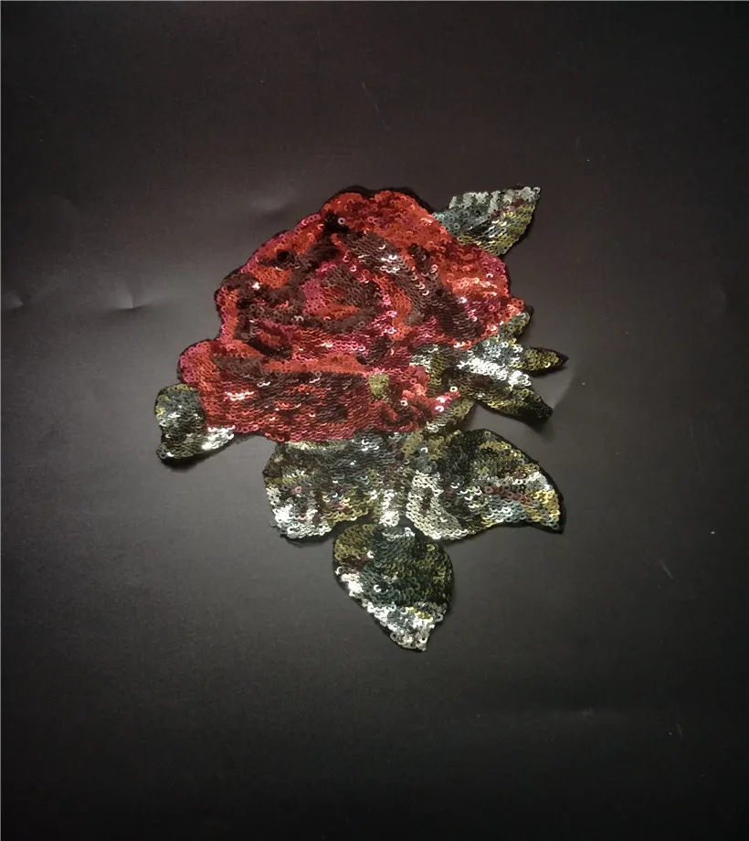 3D Red flower Sequins embroidered fabric patch applique for clothing ...