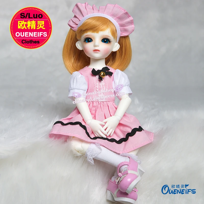 BJD SD Doll Clothes 1/6 Outfit Pink Dresses Plaid aprons Anime uniforms ...