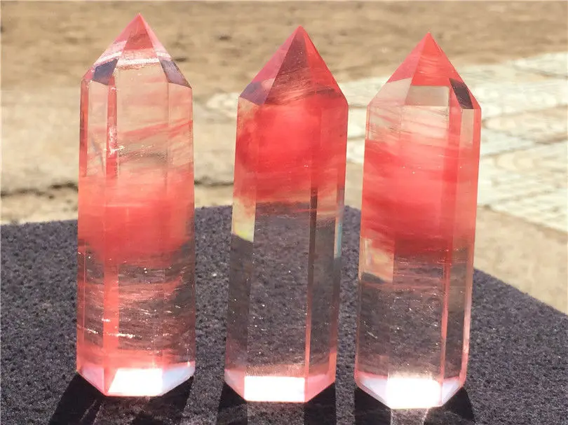 ddh001530 3 RED SMELT QUARTZ CRYSTAL POINT HEALING|healing point ...