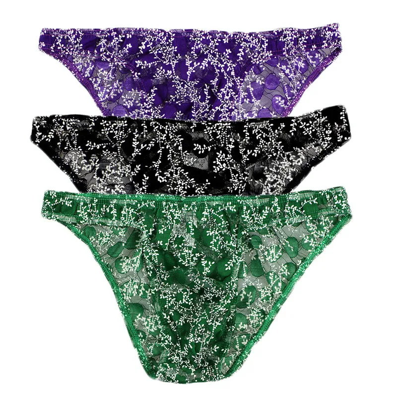 3pcs Mens Underwear Sexy Briefs Brand Mens Lace Briefs Calzoncillos