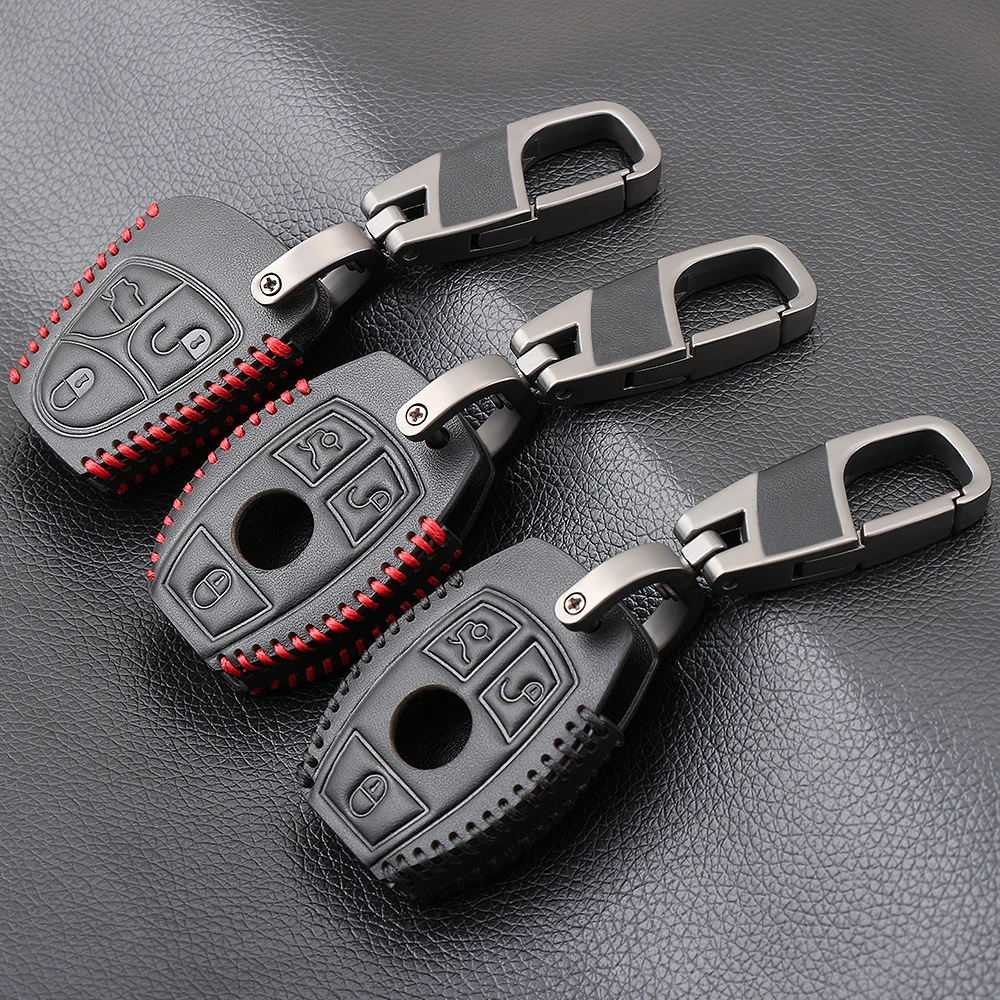 Leather Car Key Case Key Holder For Mercedes Benz Amg W203 W210 W211 ...