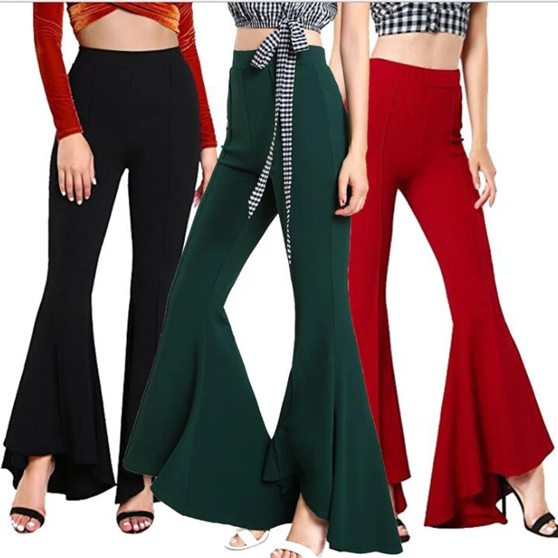 Nouvelle mode Dames Pantalon Femmes Taille Haute pantalon bas de cloche ...