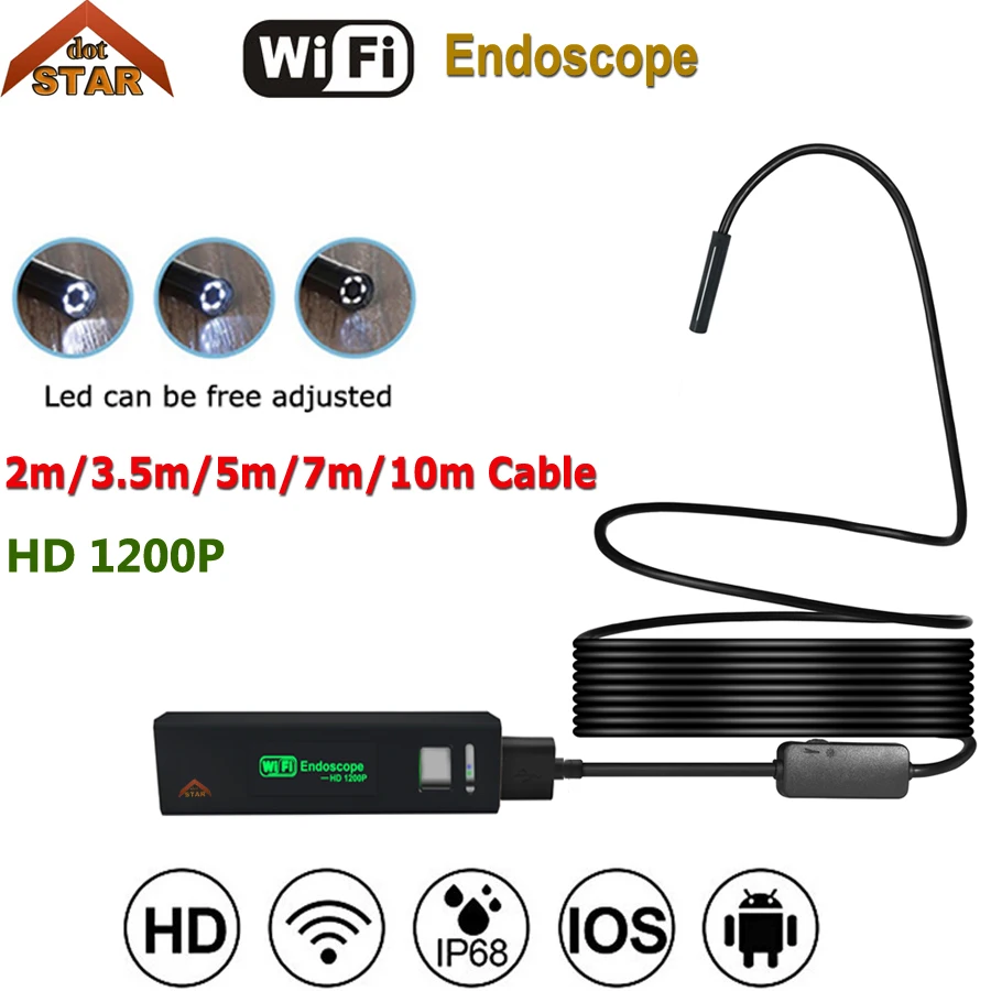 Stardort endoscopio Cámara WiFi 8mm lente 1200 p HD IP68 impermeable endoscopio USB Mini cámara ...