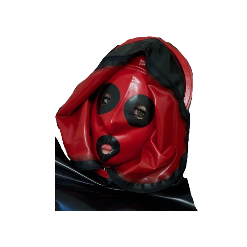 Latex Maske 100% Rubber Women Cool Red And Black Double Mask With ...