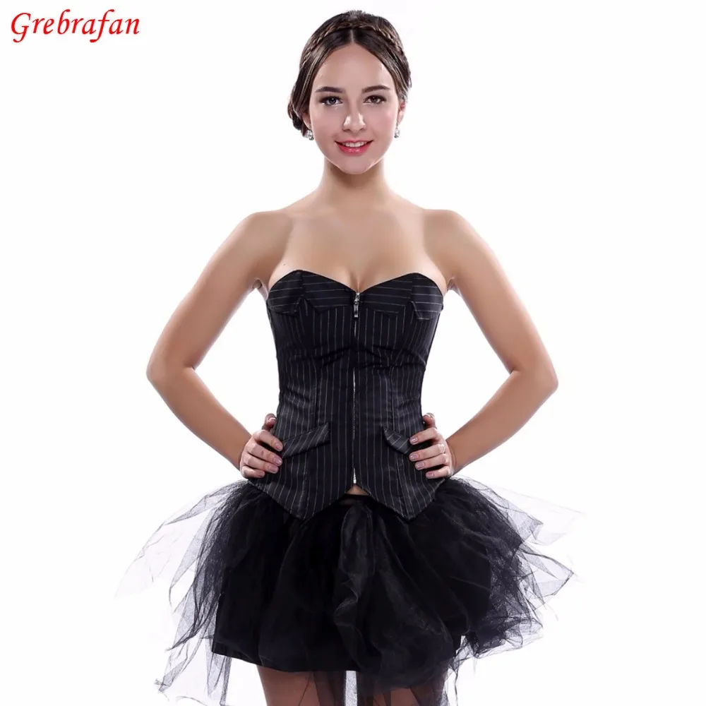 Burlesque Zip Boned Corset Basques & Mini Tutu Skirt Office Dress Up ...