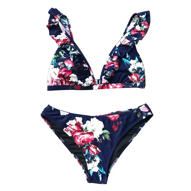 Cupshe Ruffled Floral Print Bikini Sets Women Sexy Thong Two Pieces